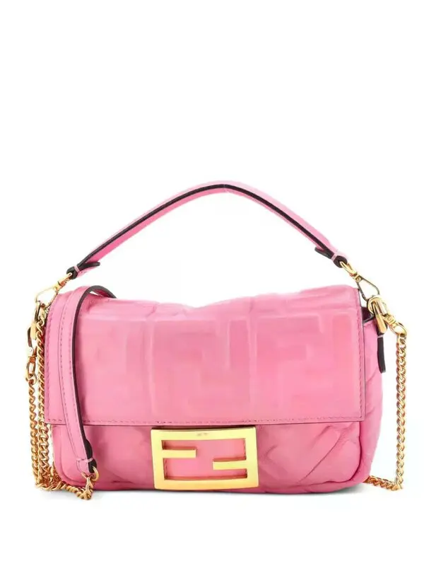 Fendi Baguette Nm Bag Zucca Embossed Leather Mini Crossbody Bag