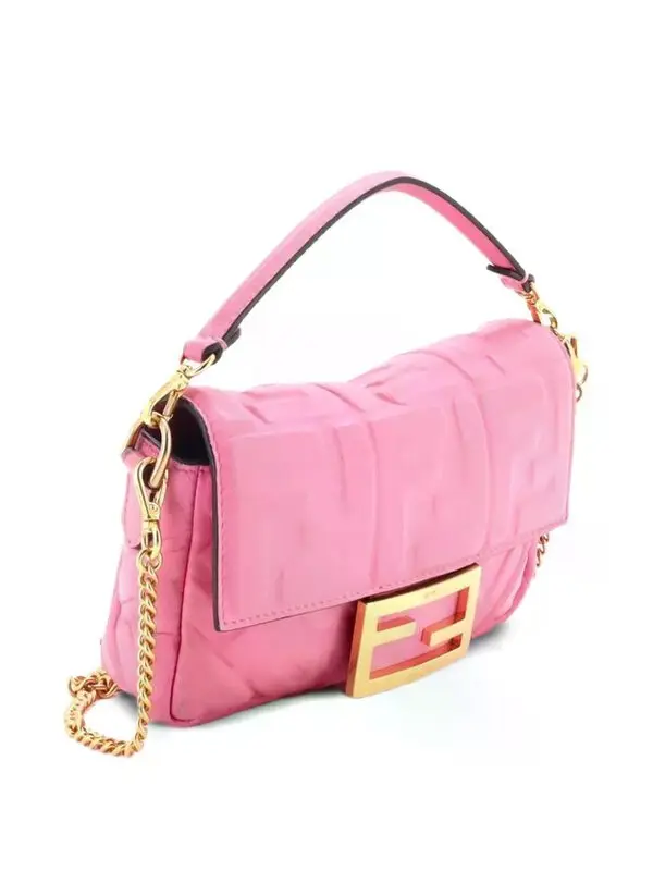 Fendi Baguette Nm Bag Zucca Embossed Leather Mini Crossbody Bag