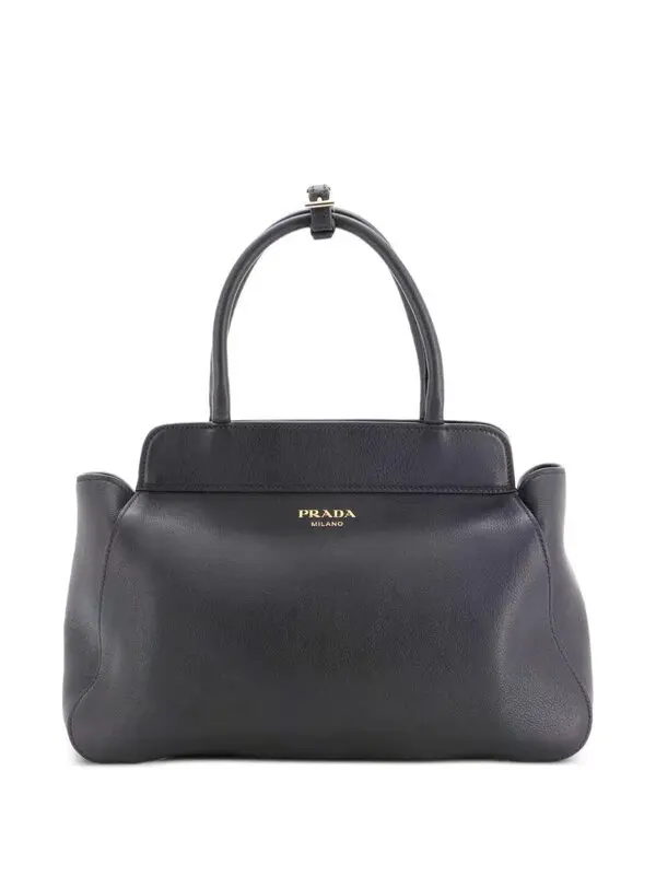 Prada Soft Grain Leather Medium Tote Bag - Black