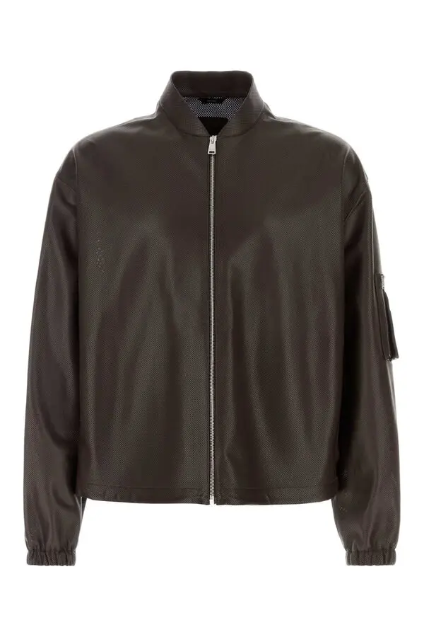 Fendi Chocolate Nappa Leather Bomber Jacket