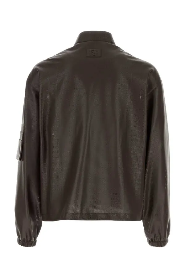 Fendi Chocolate Nappa Leather Bomber Jacket
