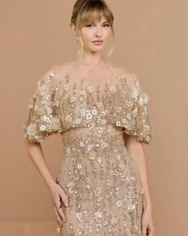 MAC DUGGAL COLLECTION Embellished Cape Sleeve Mermaid Gown