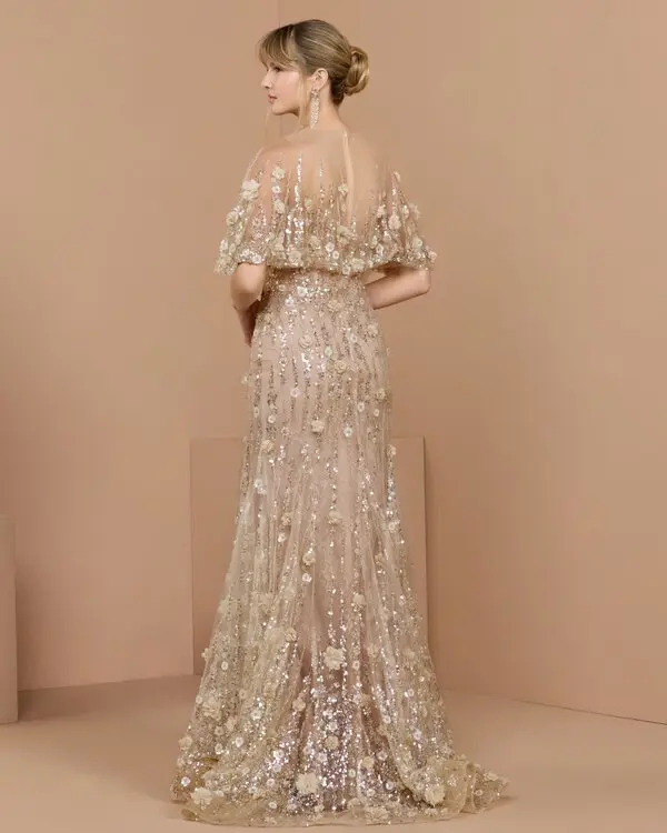 MAC DUGGAL COLLECTION Embellished Cape Sleeve Mermaid Gown