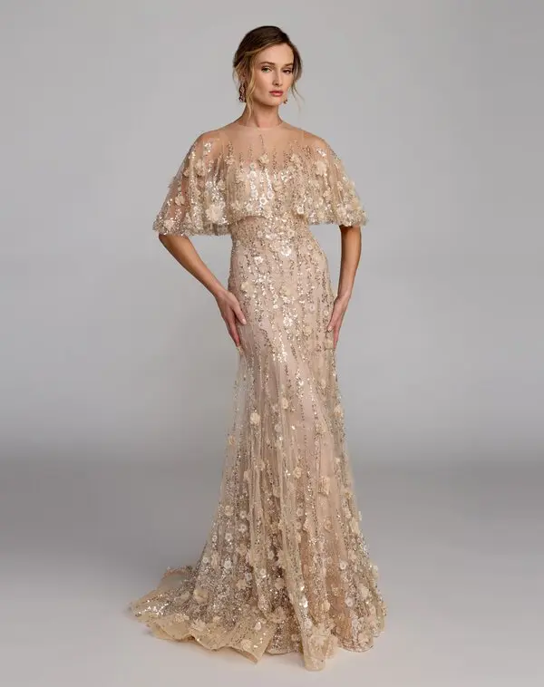 MAC DUGGAL COLLECTION Embellished Cape Sleeve Mermaid Gown