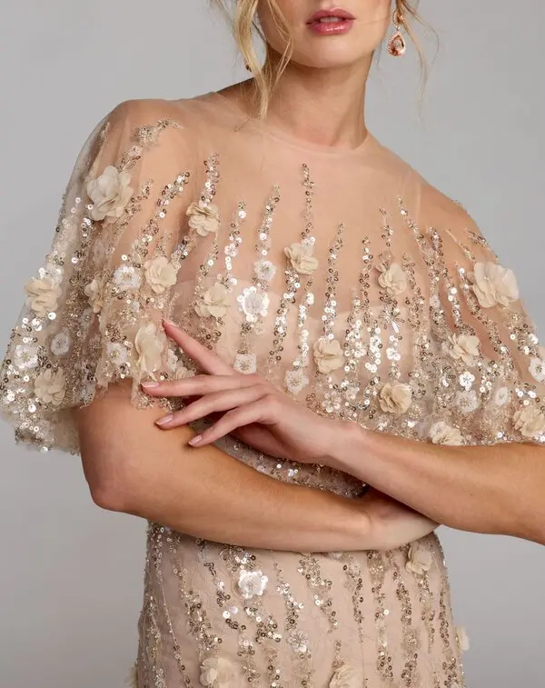MAC DUGGAL COLLECTION Embellished Cape Sleeve Mermaid Gown