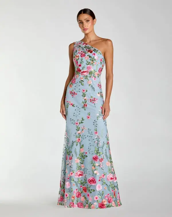 Mac Duggal Petite One Shoulder Floral Embroidered Gown