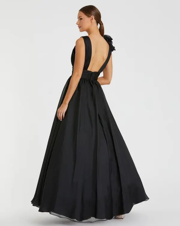 Mac Duggal Petite Ruffle Shoulder V-neck Chiffon Gown