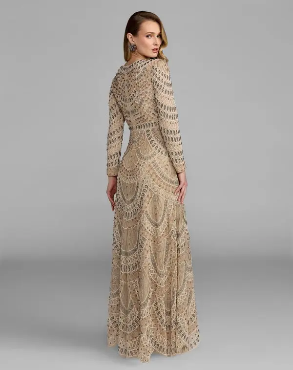 MAC DUGGAL COLLECTION Long Sleeve Hand Beaded A-line Gown
