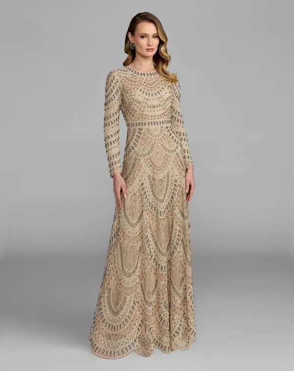 MAC DUGGAL COLLECTION Long Sleeve Hand Beaded A-line Gown