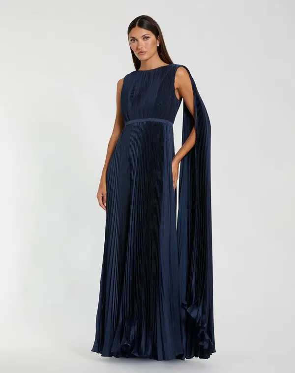Mac Duggal Pleated Cape Back Gown
