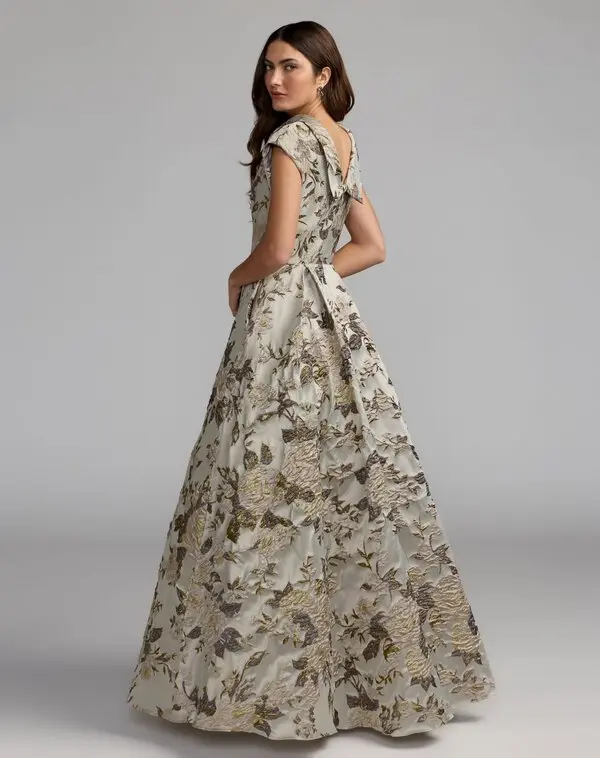 Mac Duggal Floral Brocade Cap Sleeve Ball Gown