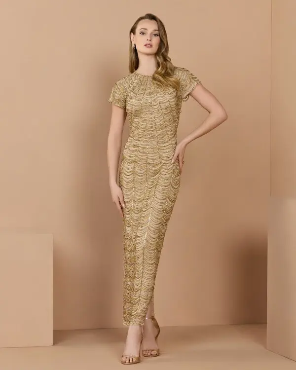 MAC DUGGAL COLLECTION Beaded Cap Sleeve Column Gown