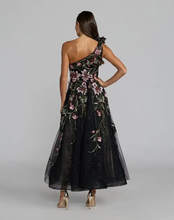 Mac Duggal Embroidered Floral One-shoulder Maxi Dress