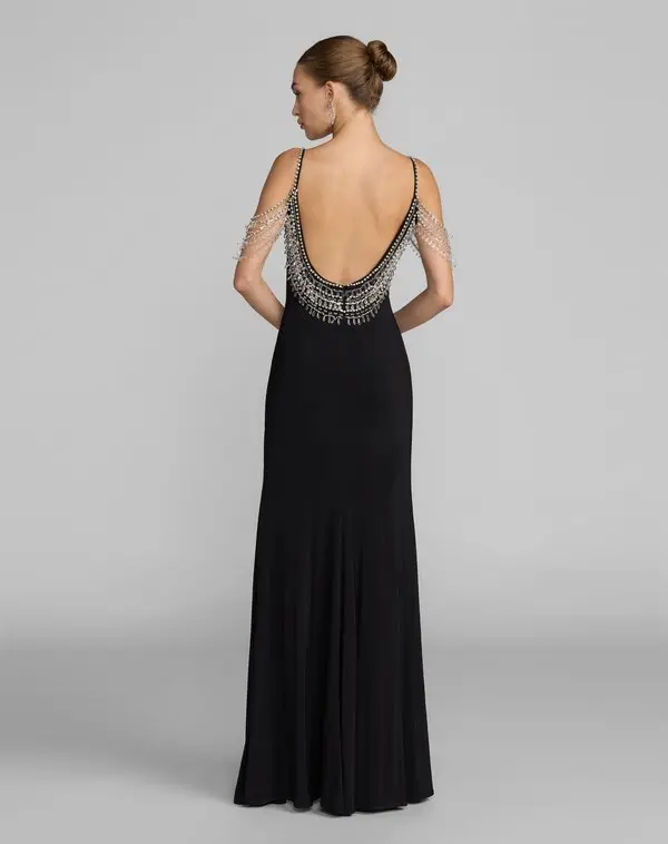Mac Duggal Beaded Jersey Scoop Back Gown With Slit