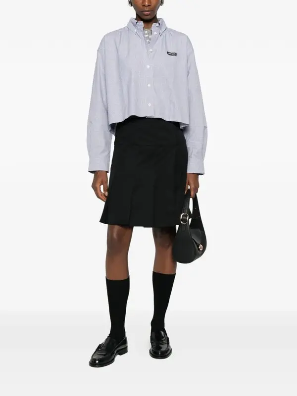 Miu Miu Check Pattern Cropped Poplin Shirt