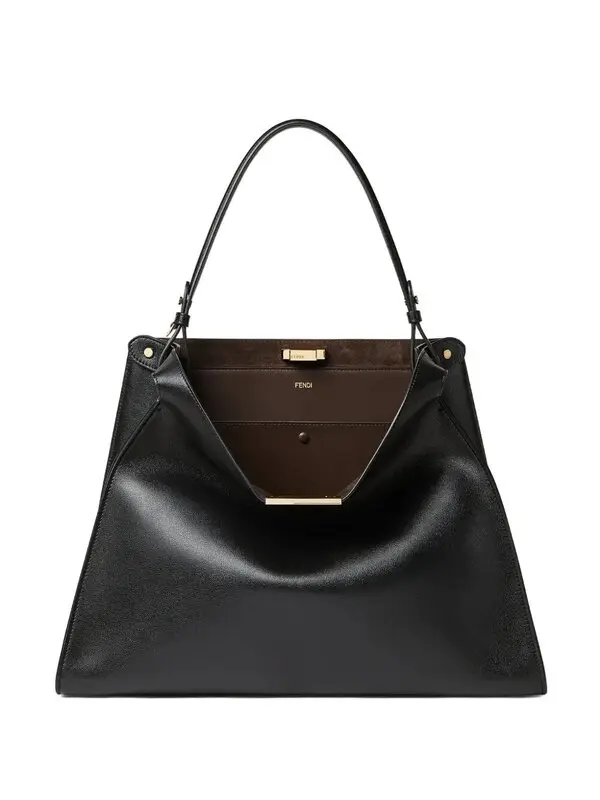 Fendi Large Leather And Suede Bag - Black