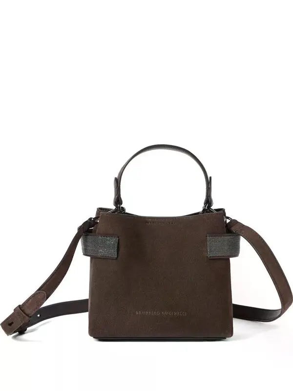Brunello Cucinelli Essence Small Top-handle Bag In Suede With Precious Bands - Brown