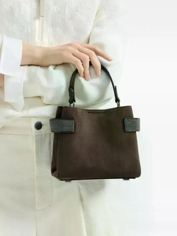 Brunello Cucinelli Suede Top-handle Bag With Precious Bands - Brown