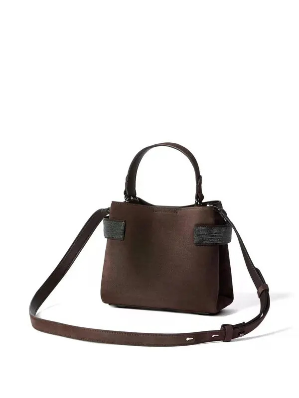 Brunello Cucinelli Suede Top-handle Bag With Precious Bands - Brown