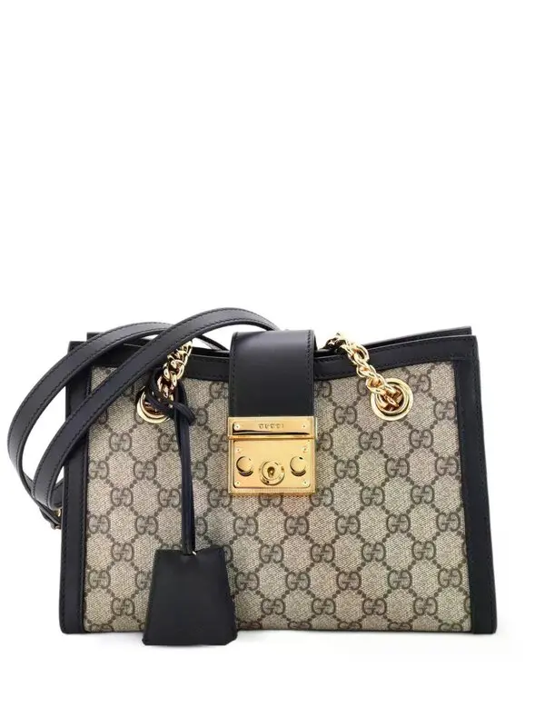 Gucci Padlock Chain Tote Gg Coated Canvas Small Shoulder Bag - Black