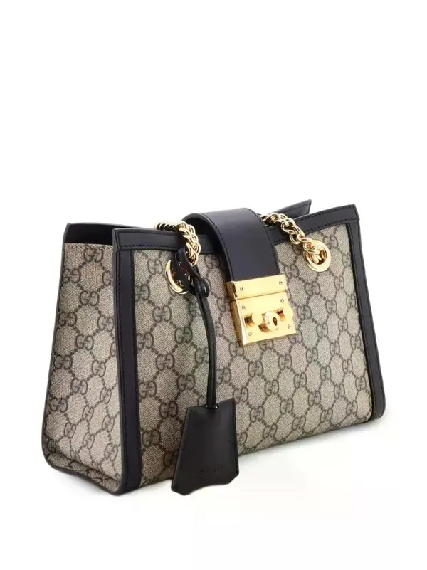 Gucci Padlock Chain Tote Gg Coated Canvas Small Shoulder Bag - Black