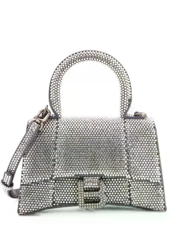 Balenciaga Hourglass Top Handle Bag Suede With Crystals Xs Crossbody Bag - Silver