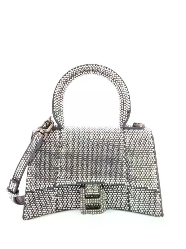 Balenciaga Hourglass Top Handle Bag Suede With Crystals Xs - Silver
