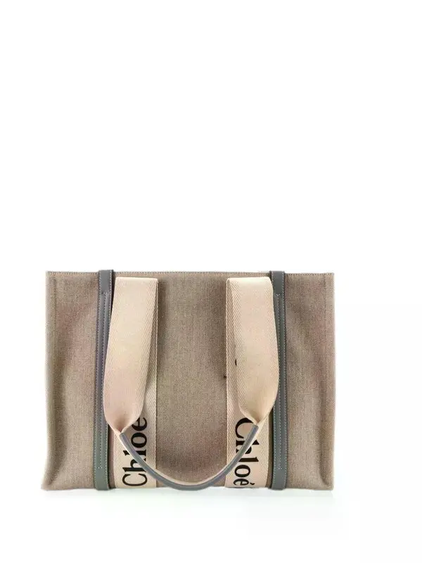 Chloé Woody Canvas With Leather Medium Tote Bag - Blue
