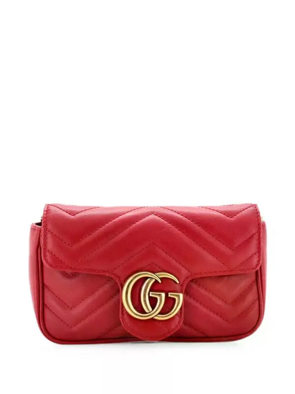 Gucci Gg Marmont Flap Bag Matelasse Leather Super Mini Crossbody Bag - Red