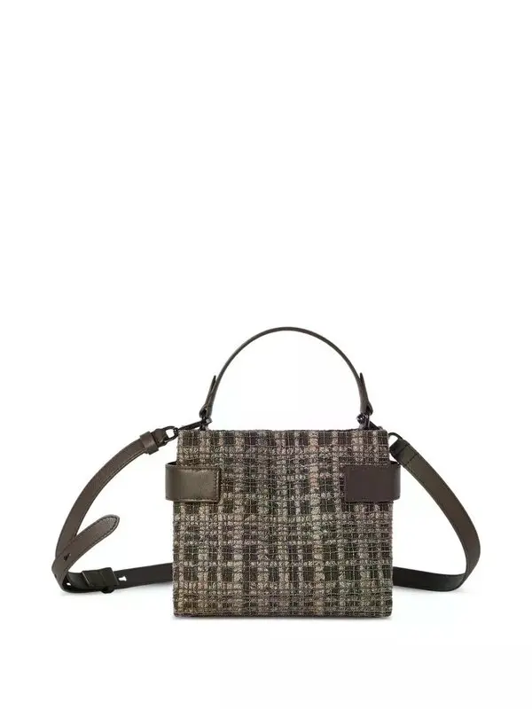 Brunello Cucinelli Suede Top-handle Bag With Precious Check Embroidery