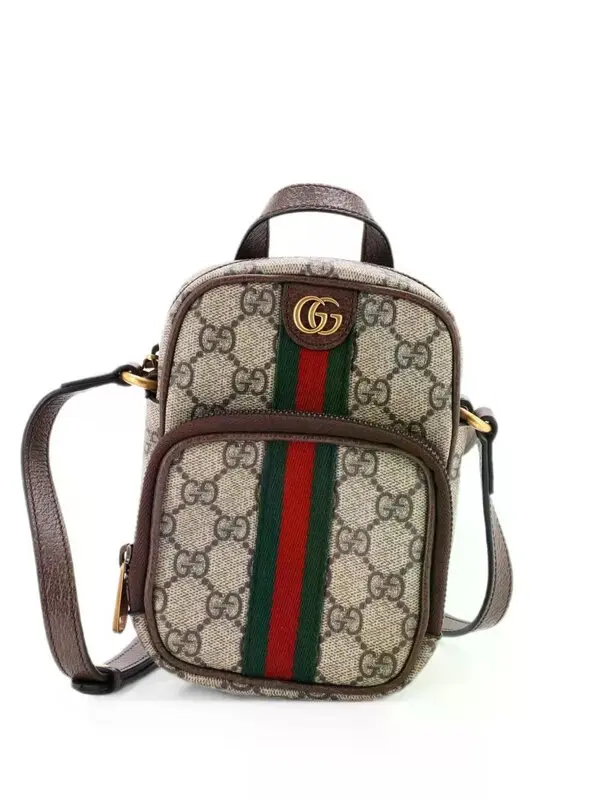 Gucci Ophidia Top Handle Gg Coated Canvas Mini Crossbody Bag - Brown