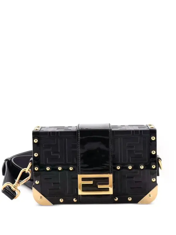 Fendi Baguette Trunk Bag Zucca Embossed Leather Mini Crossbody Bag