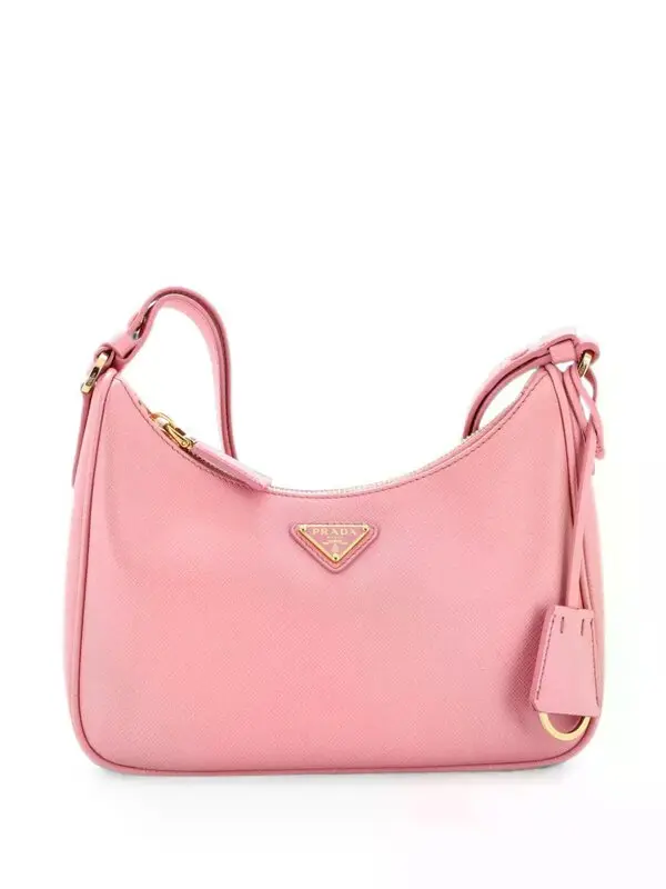 Prada Re-edition Saffiano Leather Mini Hobo Shoulder Bag - Pink