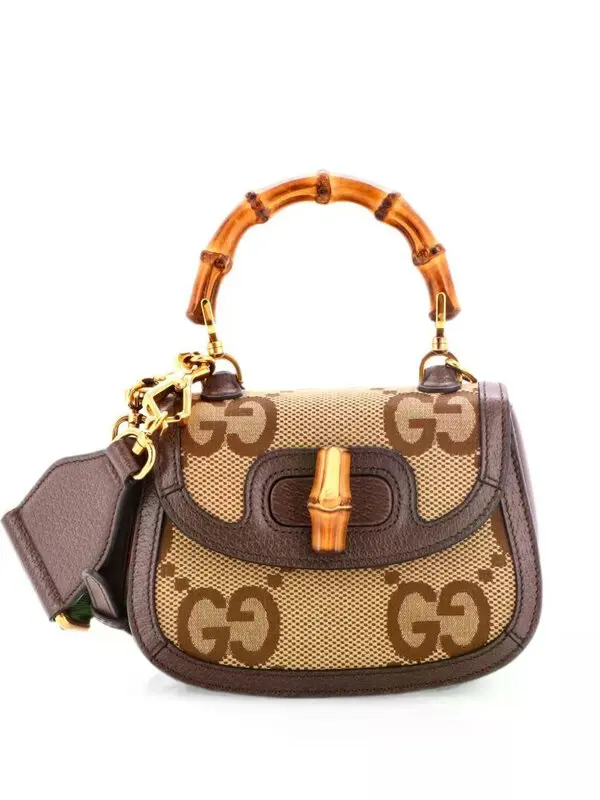 Gucci Bamboo 1947 Top Handle Bag Jumbo Gg Canvas Mini Crossbody Bag - Brown