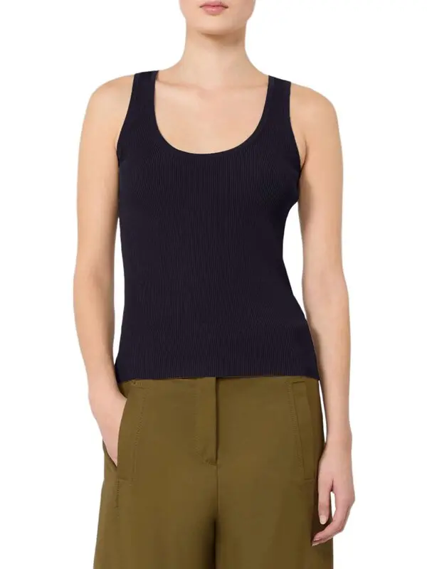 Max Mara Fitted Ribbed Viscose Crepe Top - Black
