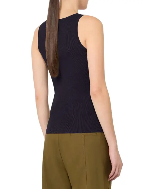 Max Mara Fitted Ribbed Viscose Crepe Top - Black