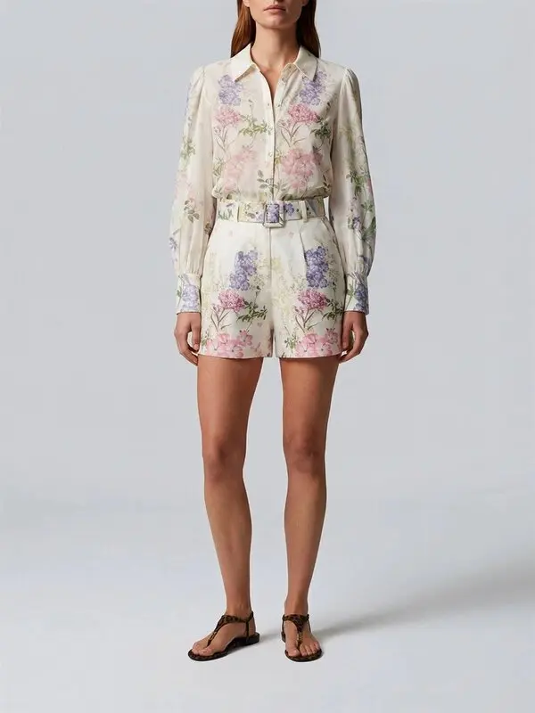 Charo Ruiz Ibiza Pansy Print Belted Shorts
