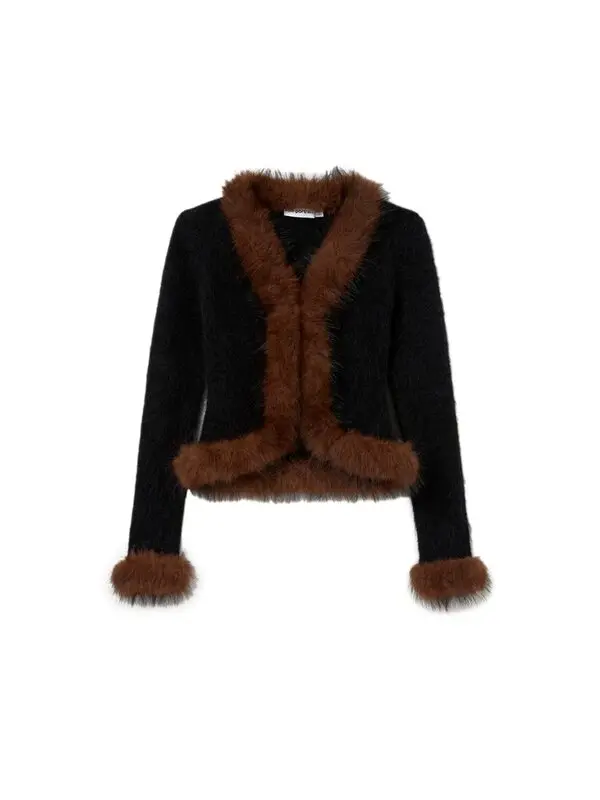 SELF-PORTRAIT Faux Fur Trimmed Knit Cardigan - Multicolor