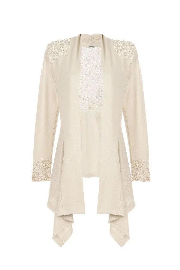 LUNA FASHION HOUSE Ivory Tailored Cardigan With Lace Accents