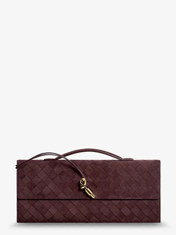 Bottega Veneta Andiamo Suede Clutch With Intrecciato Pattern