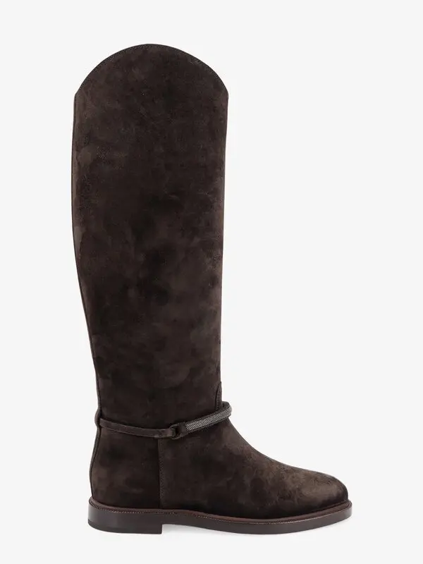 Brunello Cucinelli Precious Strap Suede Boots - Brown