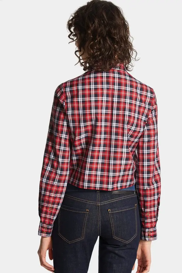 Dsquared2 Cropped Check Shirt With Bouclé Pockets