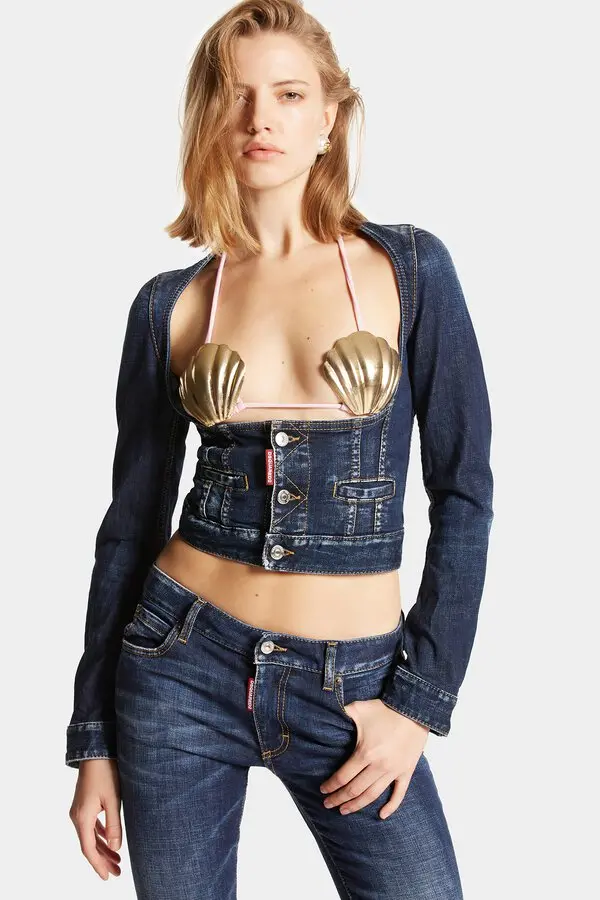 Dsquared2 Stretch Denim Long Sleeves Corset Jacket