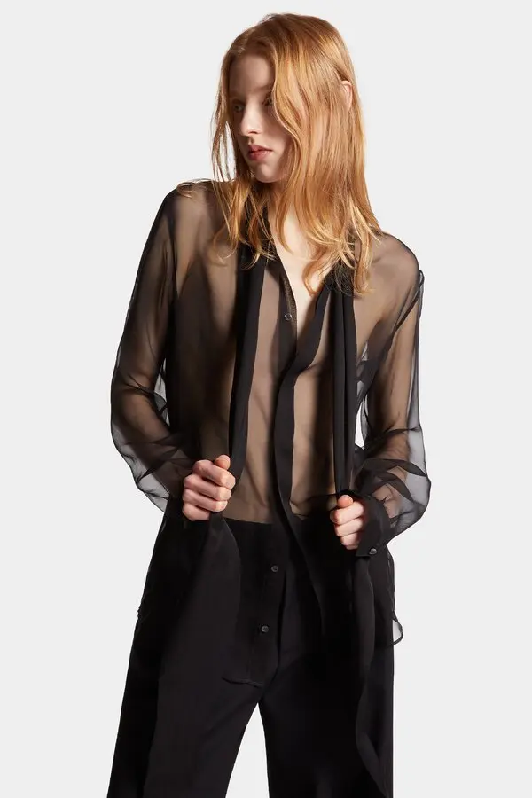 Dsquared2 Silk Chiffon Pussy Bow Shirt