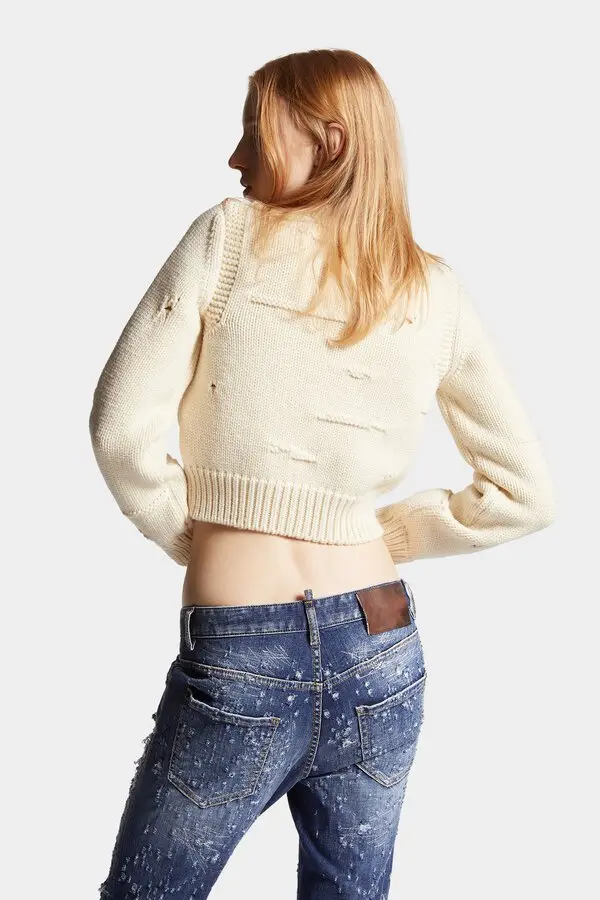 Dsquared2 Wool Links Stitch Cropped Jumper