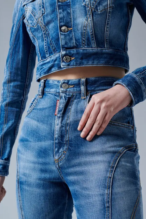 Dsquared2 Icon Medium Wash High Waist Trumpet Jeans
