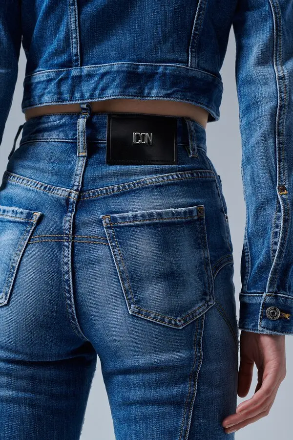 Dsquared2 Icon Medium Wash High Waist Trumpet Jeans