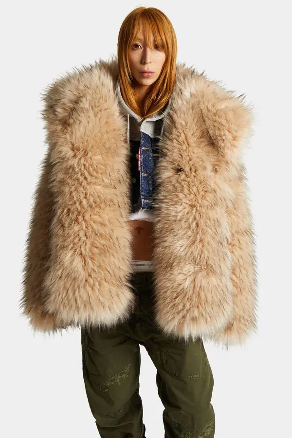 Dsquared2 Maxi Faux Wolf Coat
