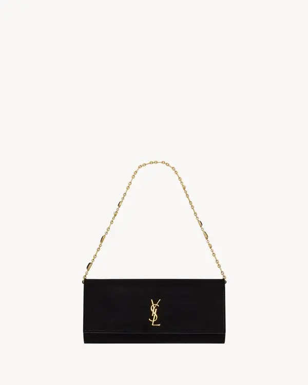 Saint Laurent Kate Clutch In Velvet - Black