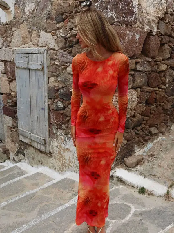 OUTCAST Cancuna Maxi Dress Sofira Heat - Orange/print